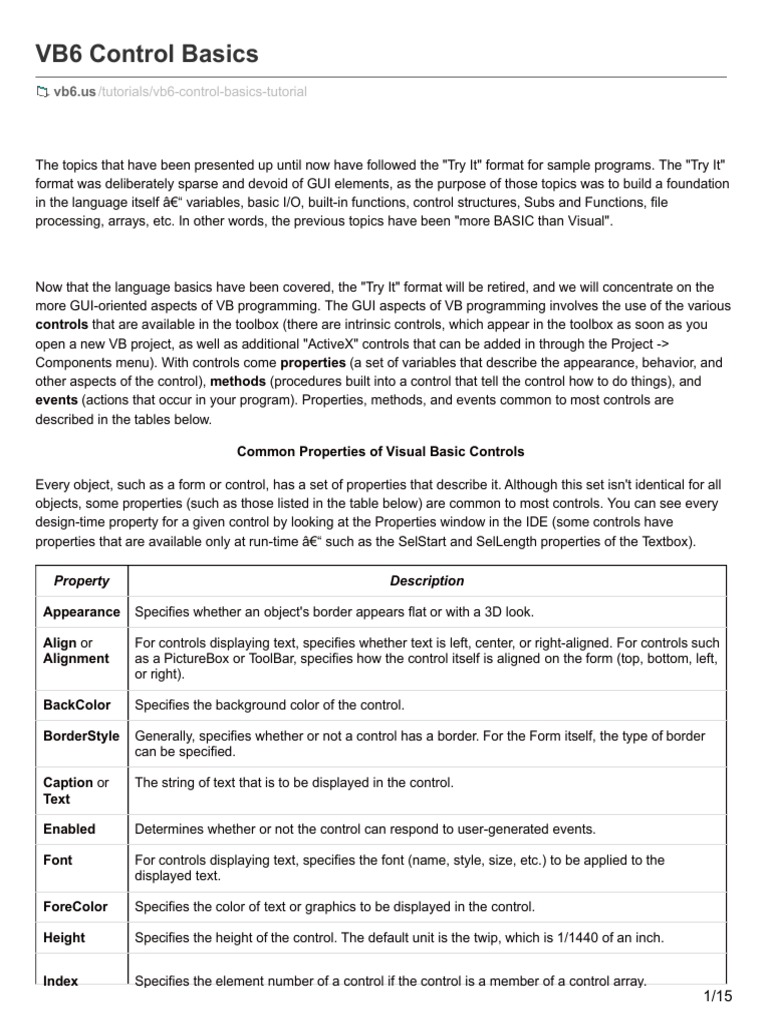 Vb6.Us-VB6 Control Basics | PDF | Button (Computing) | Keyboard Shortcut