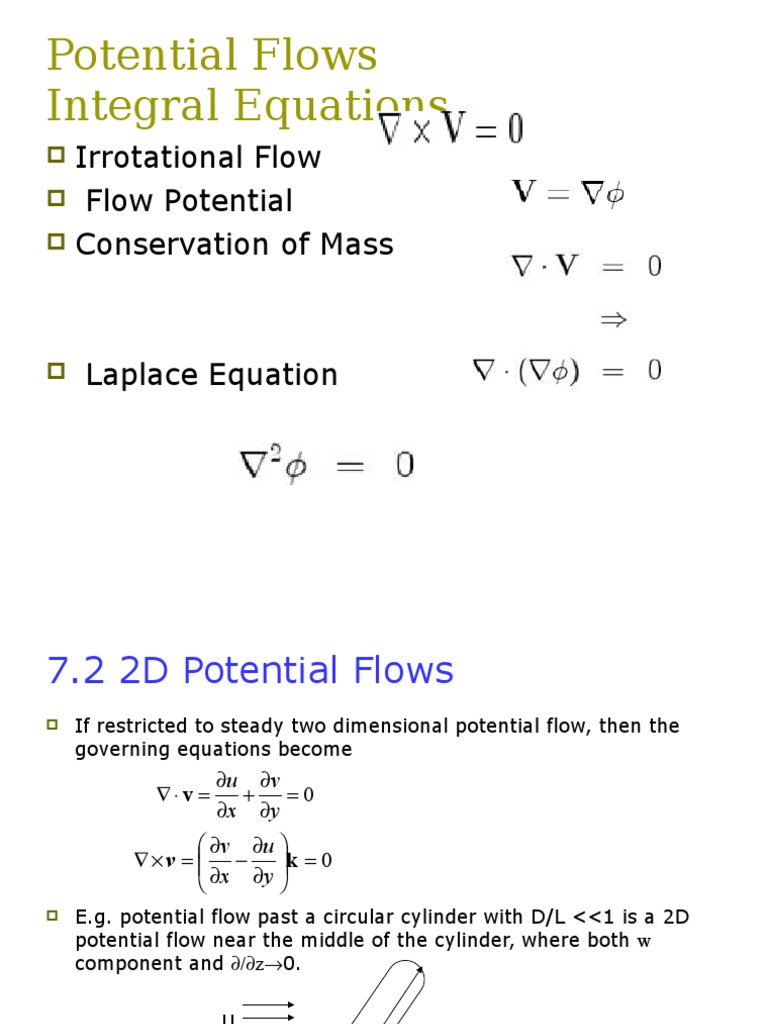 Potential Flows Integral Equations: Irrotational Flow Flow Potential Conservation of Mass | PDF ...