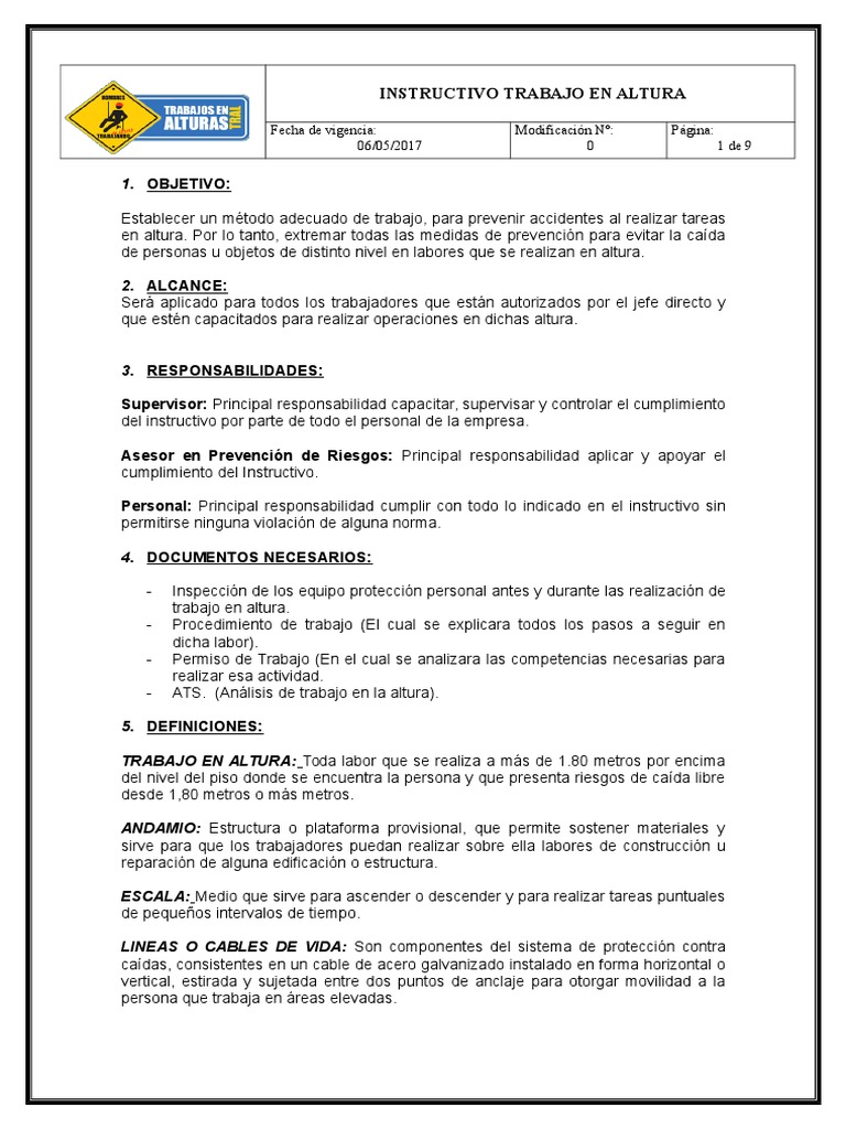 Instructivo de Trabajo en Altura | PDF | Andamio