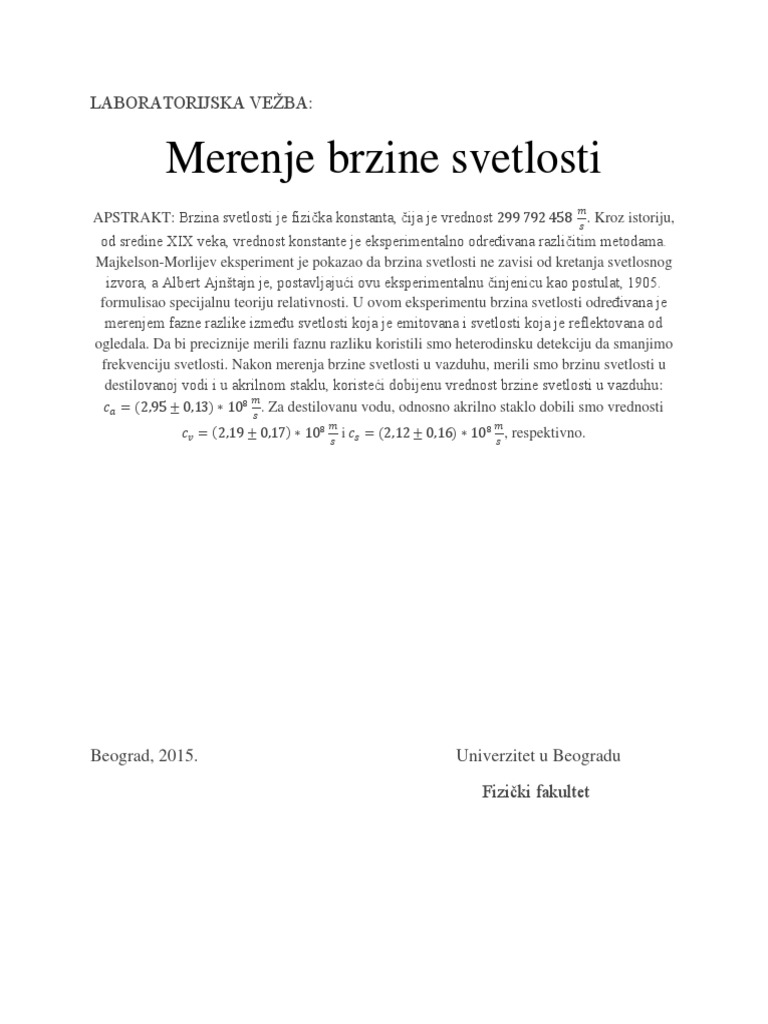 Merenje Brzine Svetlosti | PDF