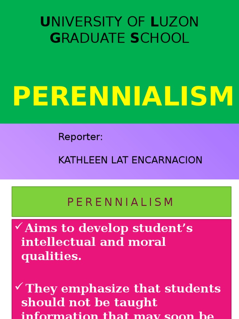 University of Luzon Graduate School: Perennialism | PDF | Great Books ...
