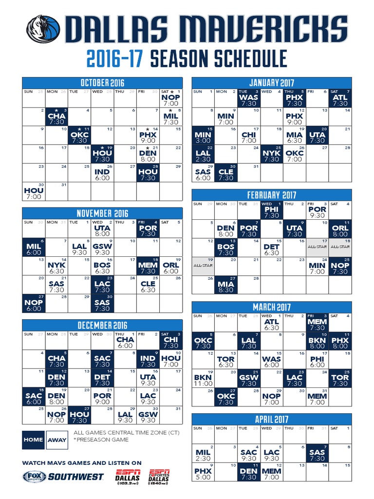 Mavs Game Schedule by Month | PDF