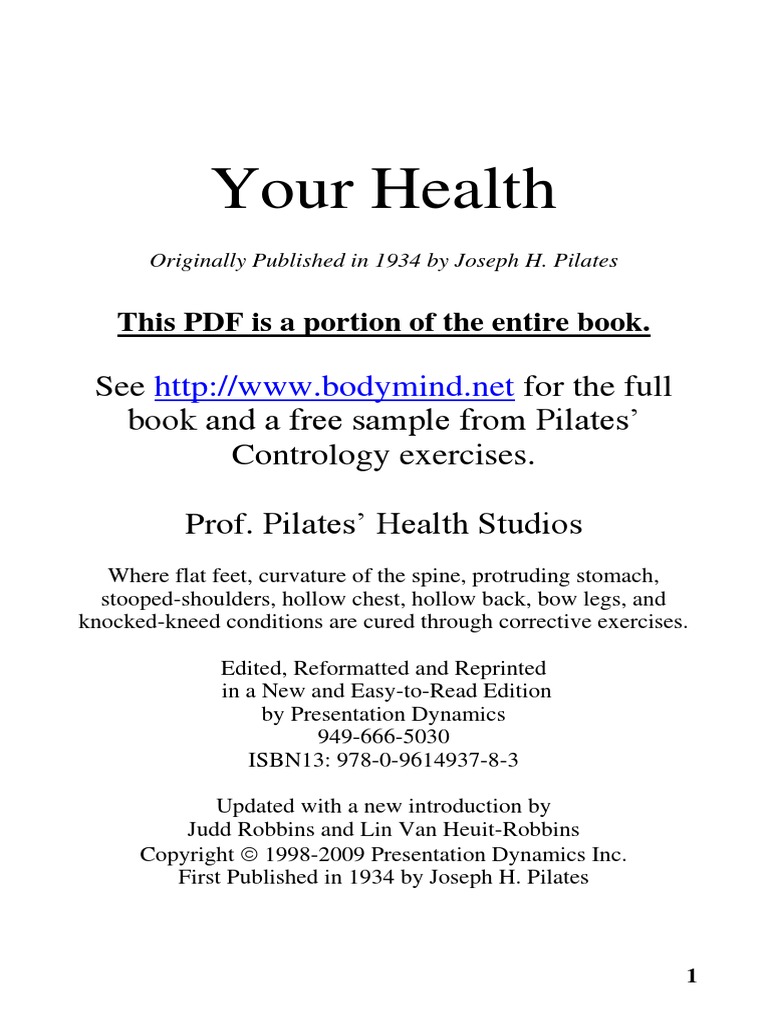 Your Health Book - Sampler by Joseph Pilates PDF | PDF | Pilates | Wellness