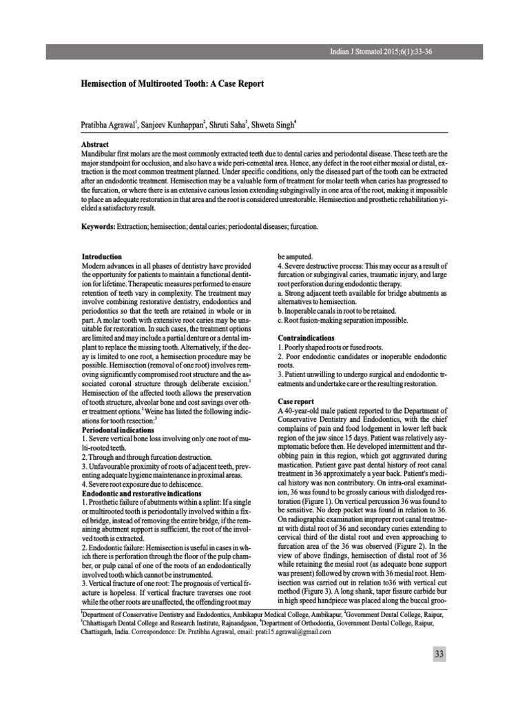 Hemisection of Multirooted Tooth A Case Report PROQUEST | PDF ...