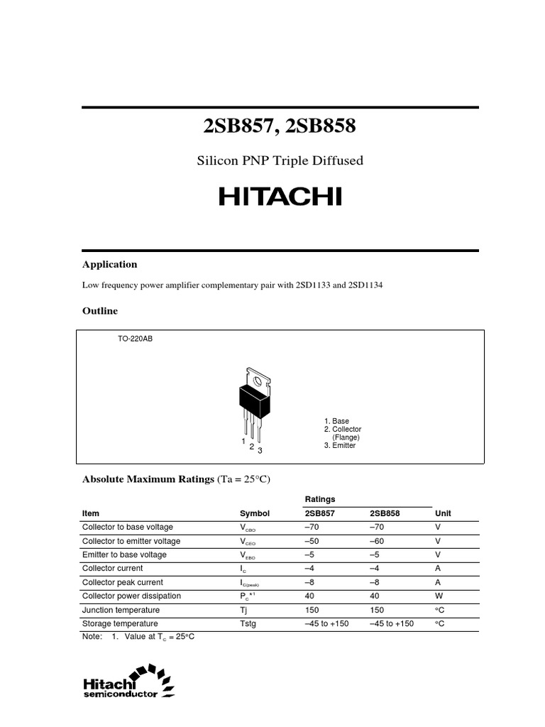 2SB857, 2SB858: Silicon PNP Triple Diffused | PDF | Reliability Engineering | Bipolar Junction ...