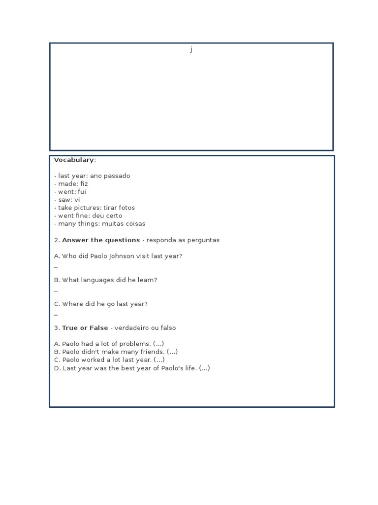 Texto Last Year Past Tense | PDF