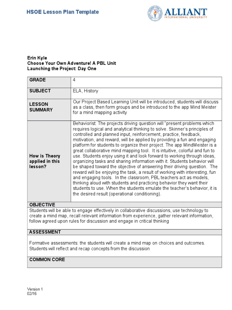 erin kyle wk 2 behaviorist lesson plan | Behaviorism | Lesson Plan