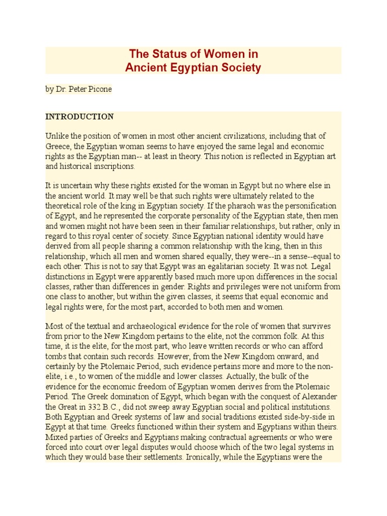 The Status of Women in | PDF | Ancient Egypt | Literacy