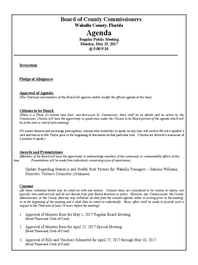 Agenda: Board of County Commissioners | PDF | Agenda (Meeting) | Social ...