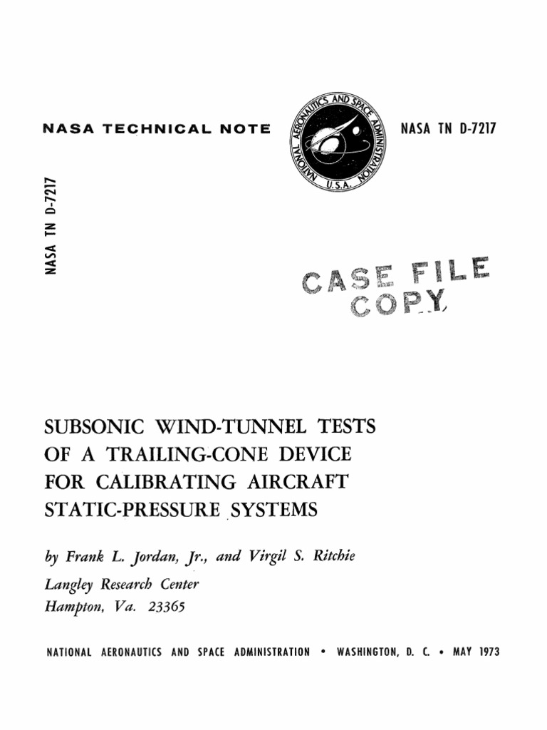 Subsonic Wind-Tunnel Tests F A Trailing-Cone Device For Calibrating ...