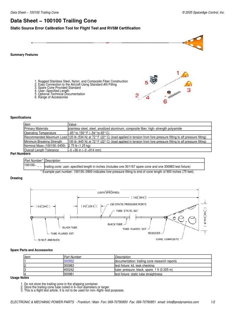 Data Sheet 100100 Trailing Cone: Static Source Error Calibration Tool ...