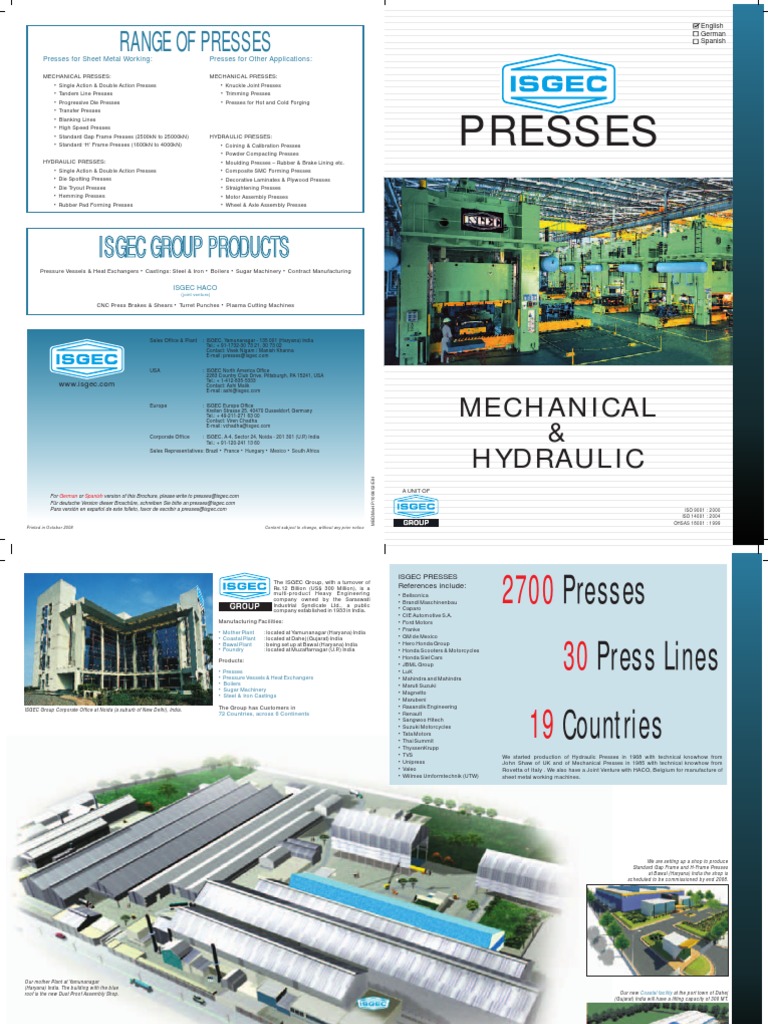 ISGEC Hydraulic and Mechanical Presses | PDF | Sheet Metal | Mechanical ...