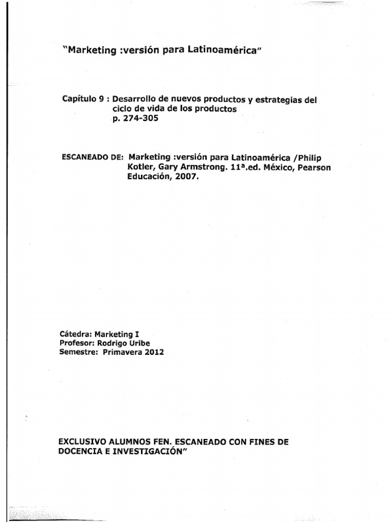 Marketing Version Latinoamerica Cap 9 Desarrollo de Nuevos Productos y Estrategias Del Ciclo de ...