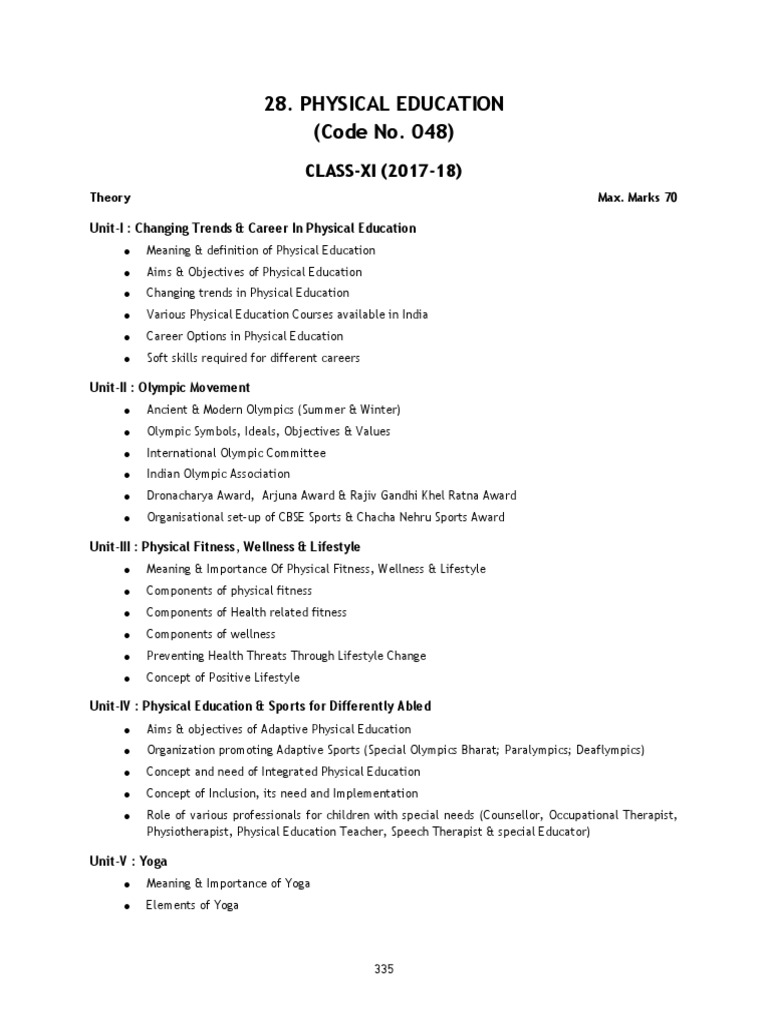 Physical Education CBSE Class 11 and 12 Syllabus | Physical Education ...