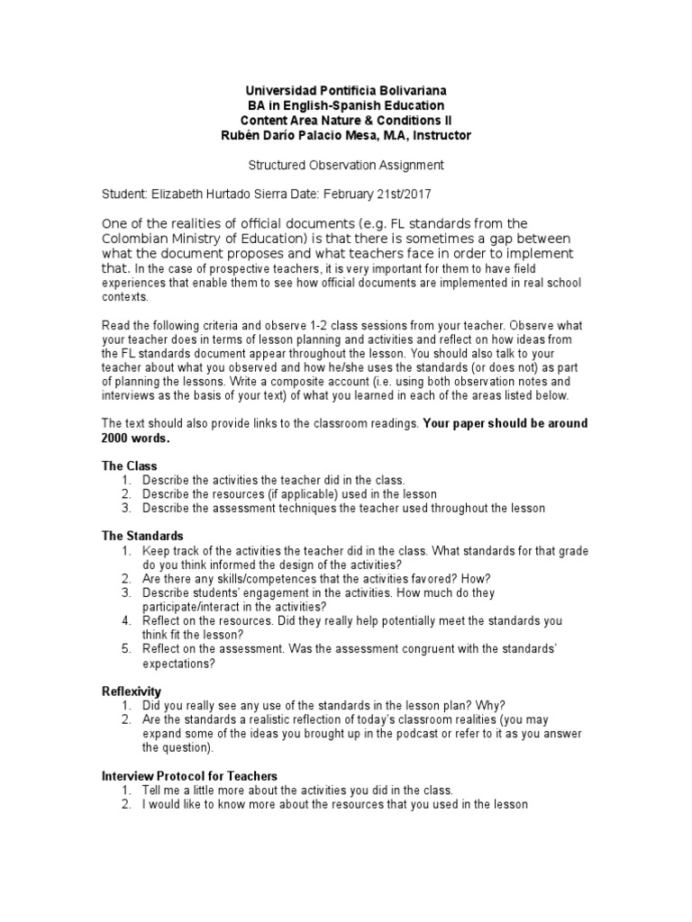 structured observation assignment 201710 | Classroom Management ...