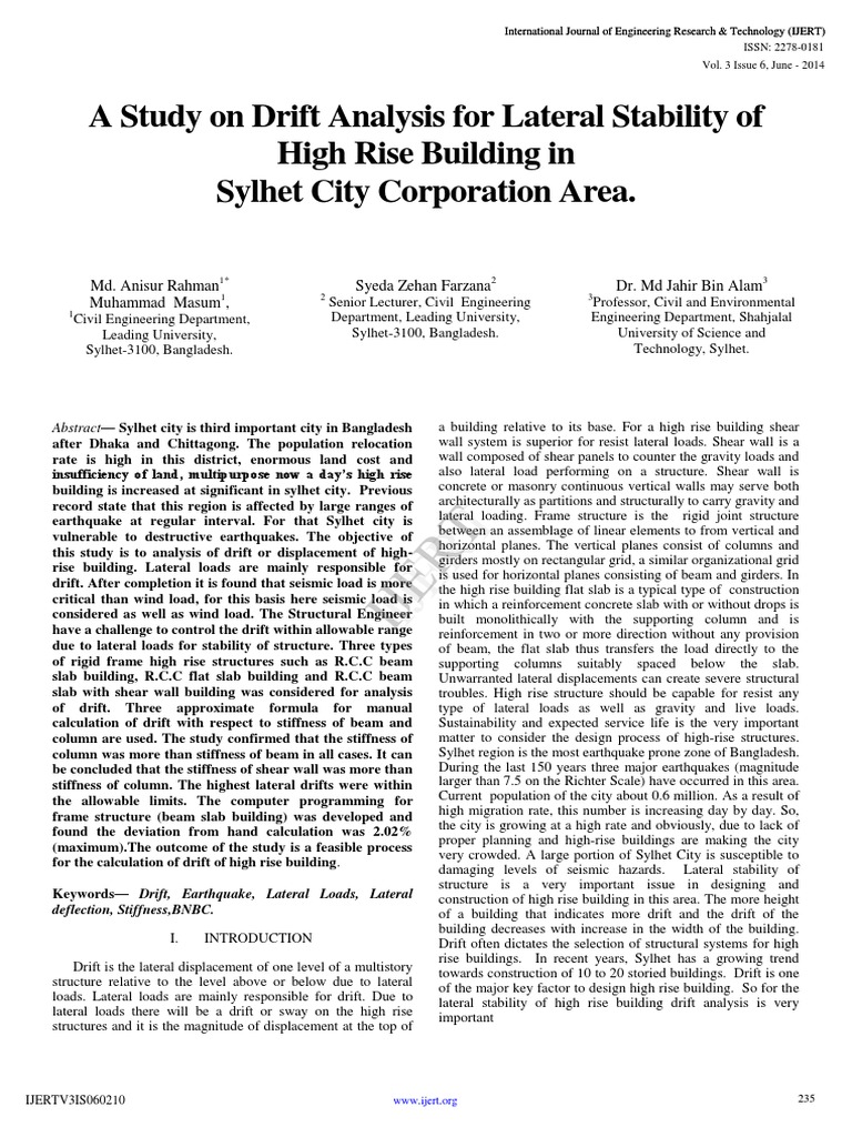 High-Rise Drift Analysis in Sylhet | PDF | Bending | Beam (Structure)