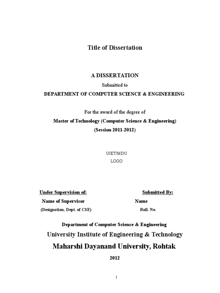 MTech Thesis Format M.D.U | PDF | Thesis | Abstract (Summary)