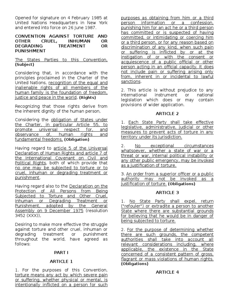 The United Nations Convention Against Torture Establishing