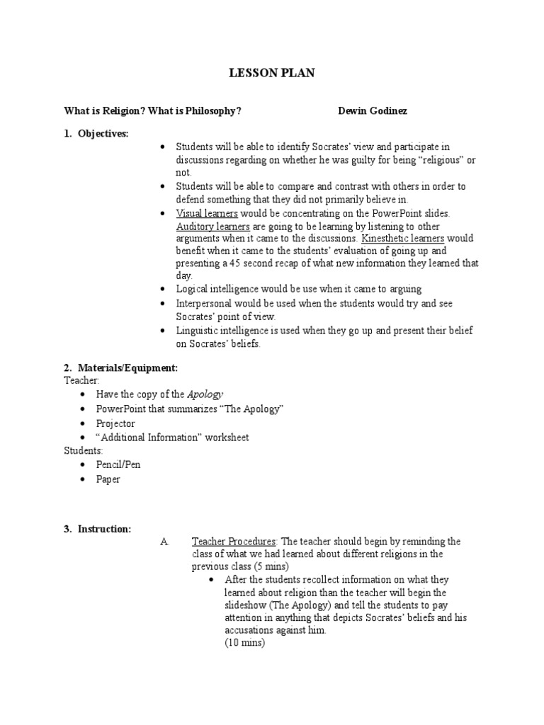 Lesson Plan | PDF | Apology (Plato) | Socrates