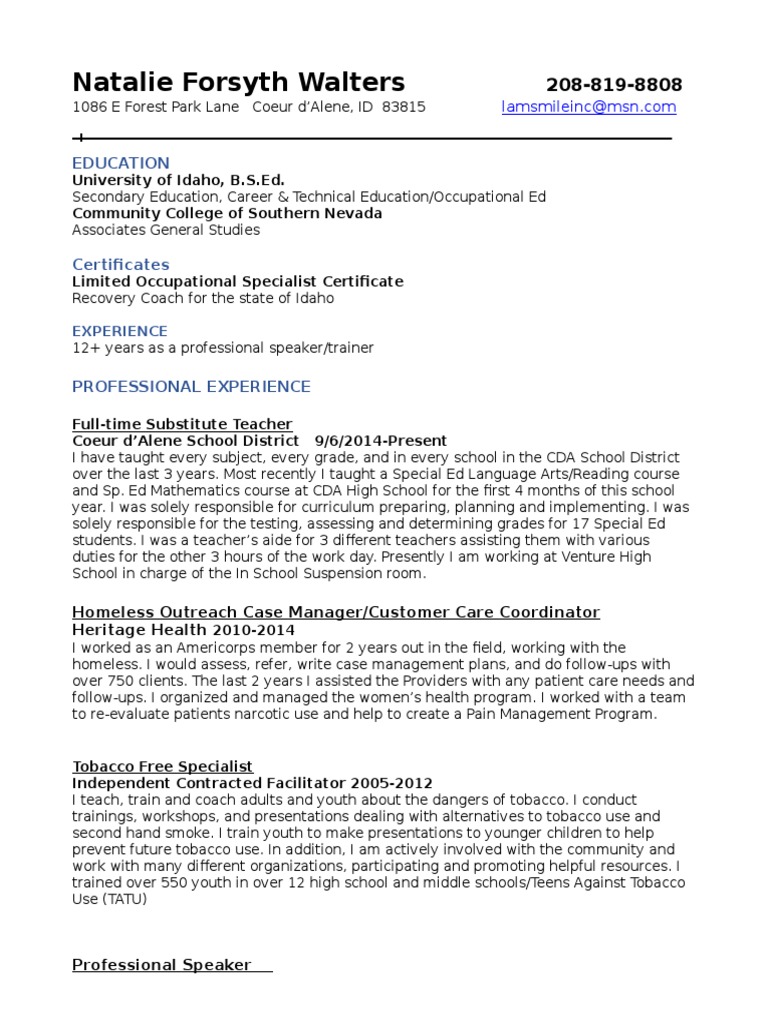 Natalie Forsyth Walters Resume 2017 | PDF | Schools | Teachers