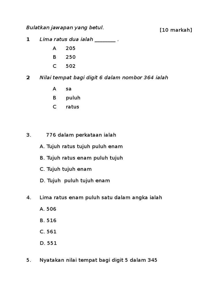 Bulatkan Jawapan Yang Betul | PDF