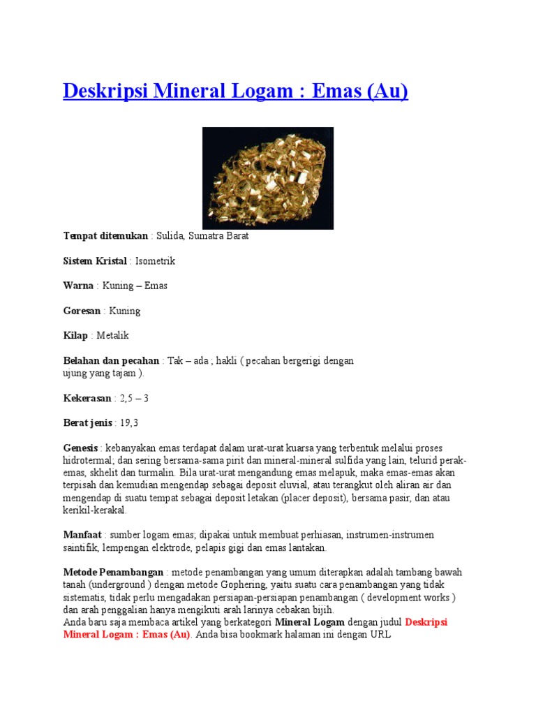 Deskripsi Mineral Emas | PDF
