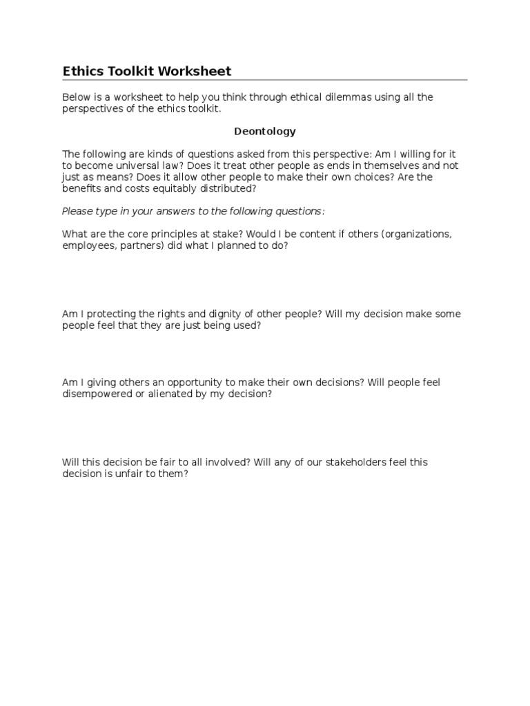 A Multidimensional Approach: An Ethics Toolkit Worksheet to Evaluate ...