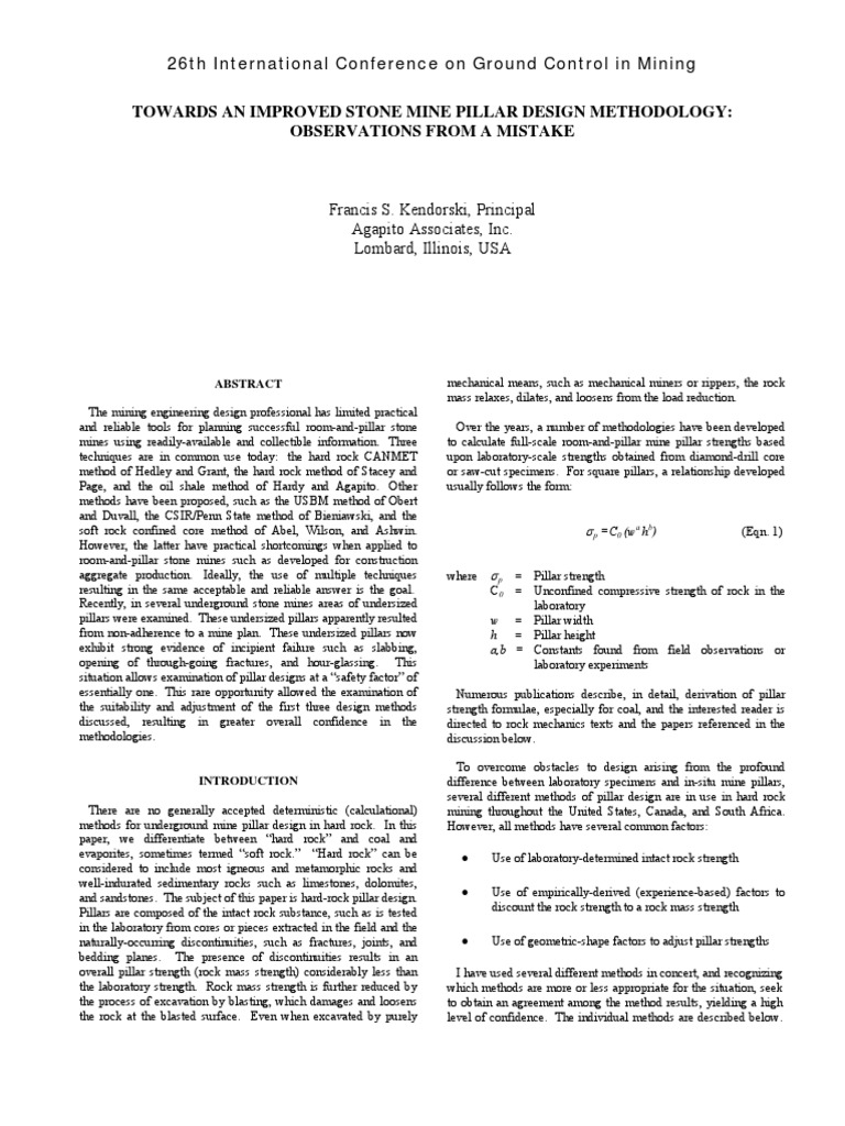 Improved Pillar Design in Stone Mining | PDF | Strength Of Materials ...