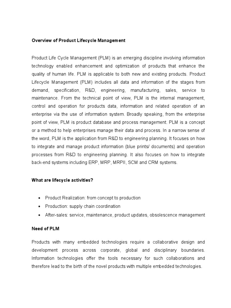 Overview of Product Lifecycle Management | PDF | Product Lifecycle ...