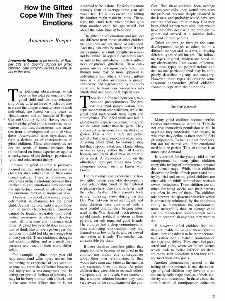 How The Gifted Cope With Their Emotions: Annemarie Roeper | Download ...