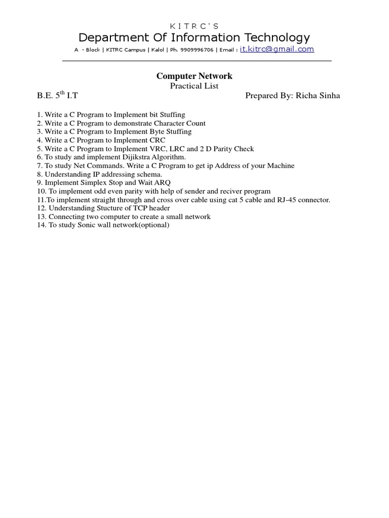 Department of Information Technology: Practical List B.E. 5 I.T ...