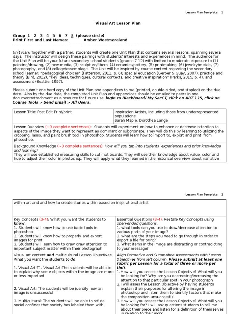 Visual Art Lesson Plan | PDF | Lesson Plan | Adobe Photoshop