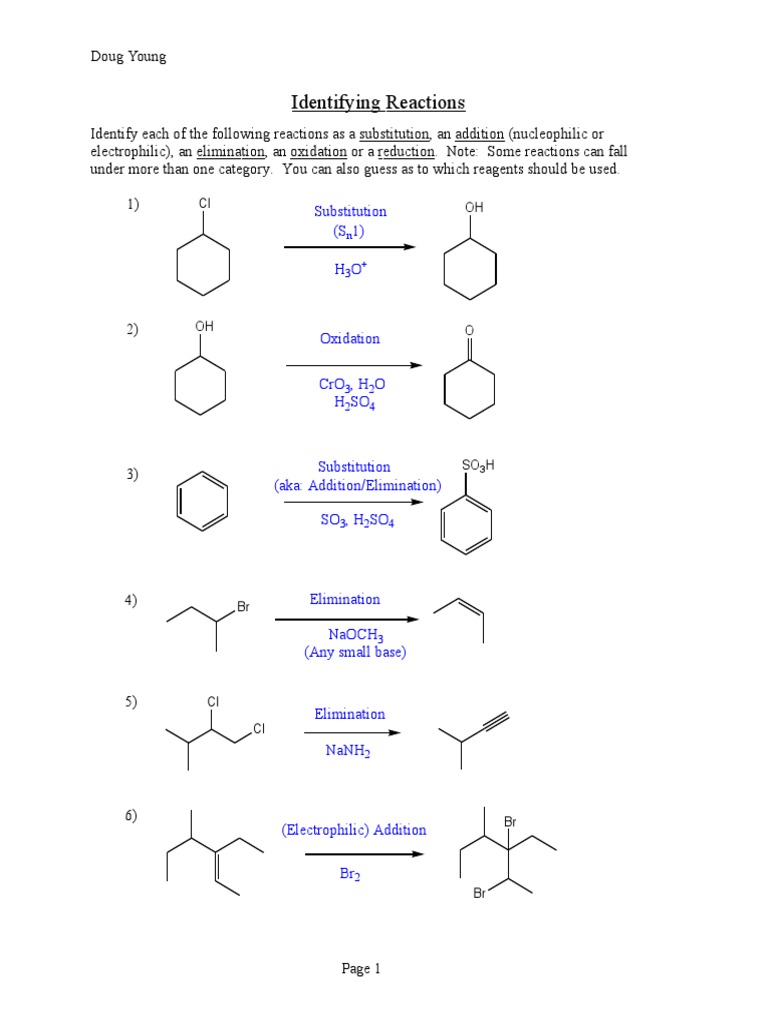 Identifying Types of Reactions - Key | PDF | Redox | Chemical Reactions