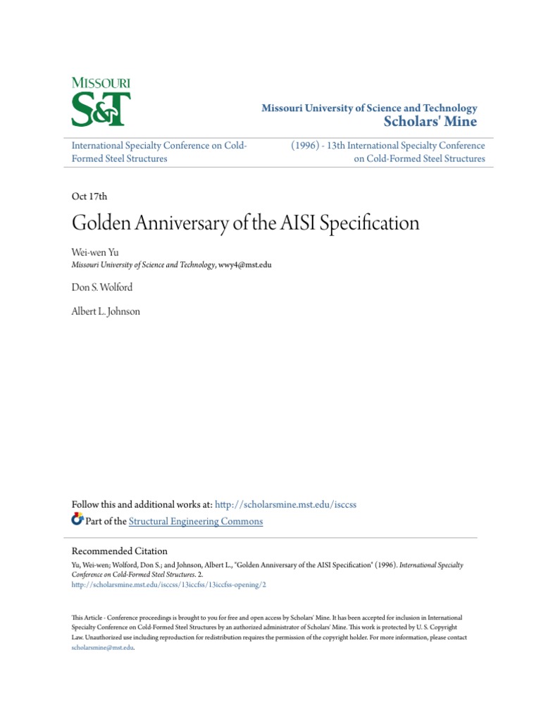 Golden Anniversary of The AISI Specification | PDF | Bending | Buckling