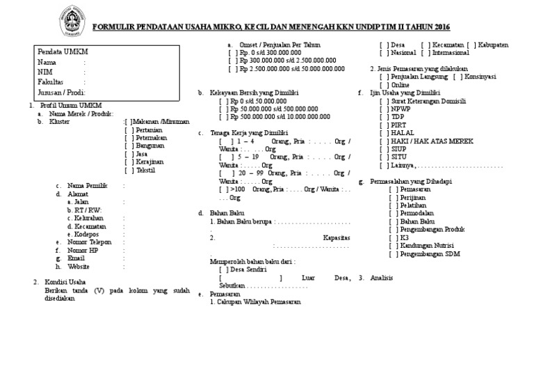 Form Pendataan Umkm | PDF