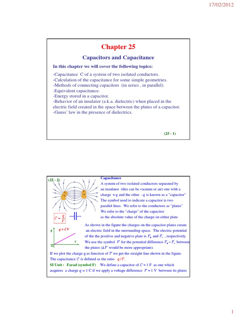 Capacitors and Capacitance: in This Chapter We Will Cover The Following ...