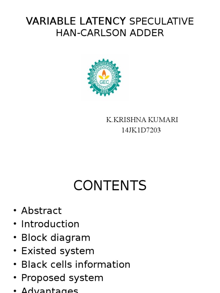 Speculative Adder for Engineers | PDF | Science & Mathematics