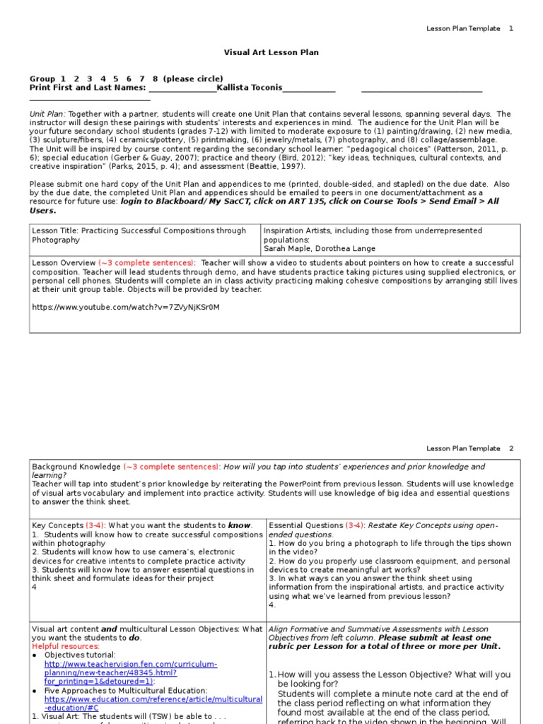 Visual Art Lesson Plan: Photography Compositions | PDF | Lesson Plan ...