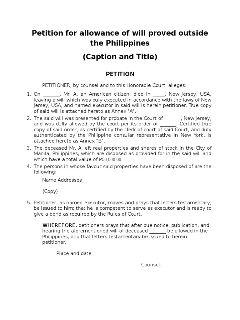 7 - Petition For Allowance of Will Proved Outside The Philippines | PDF