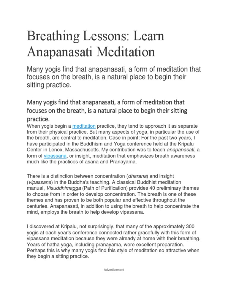 Breathing Lessons | PDF | Vipassanā | Yoga