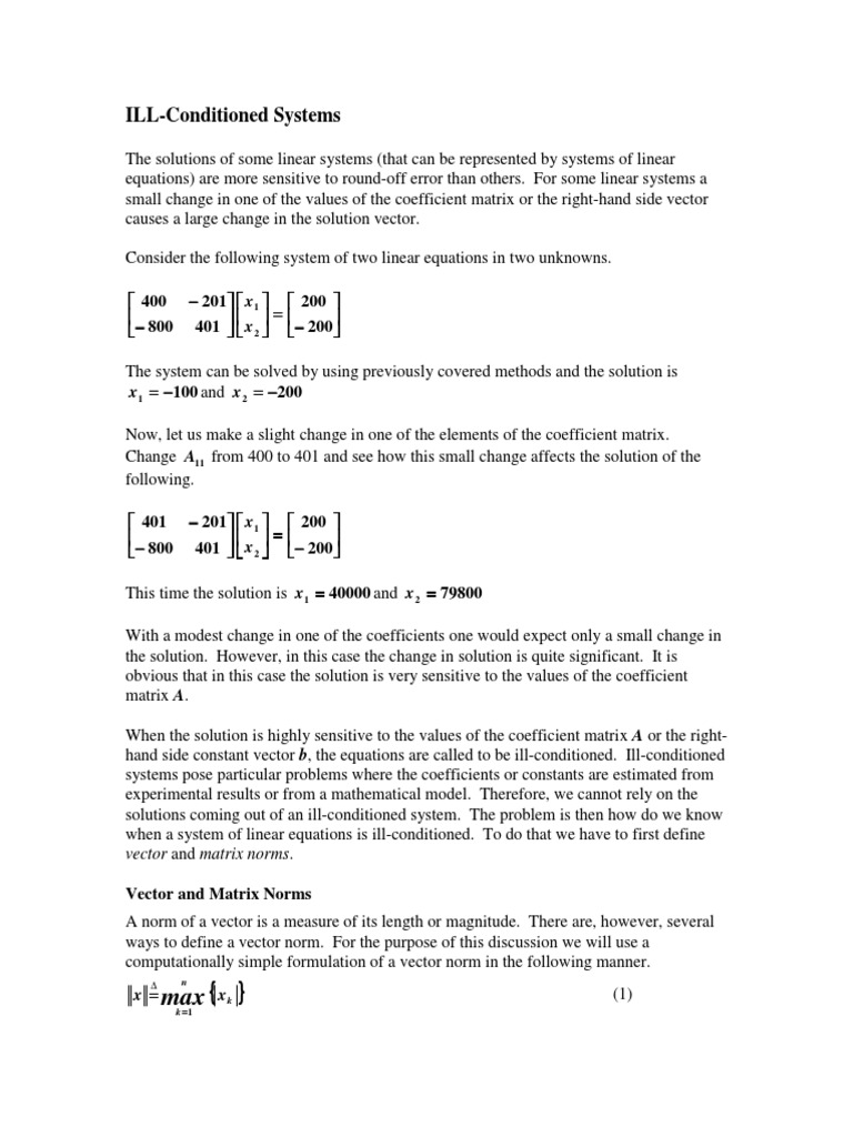Ill Conditioned Systems Pdf Norm Mathematics Matrix Mathematics