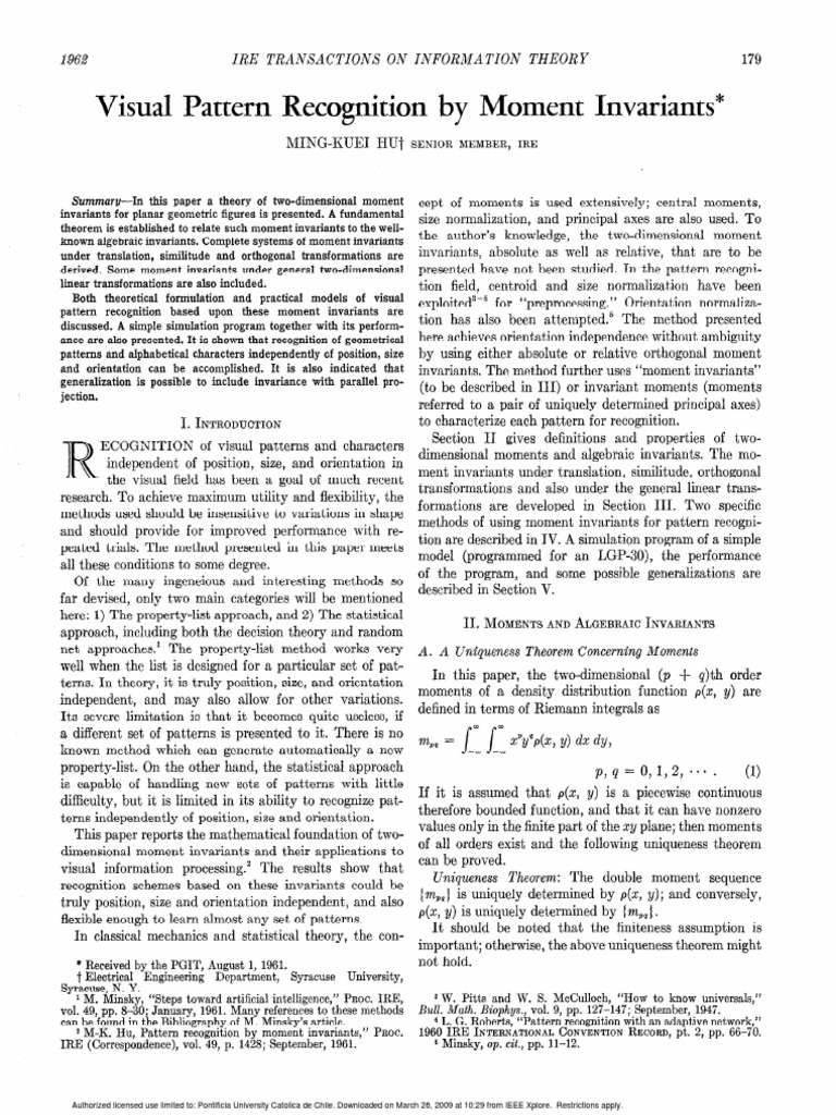 Visual Pattern Recognition by Moment Invariants" | PDF | Field (Mathematics) | Invariant ...