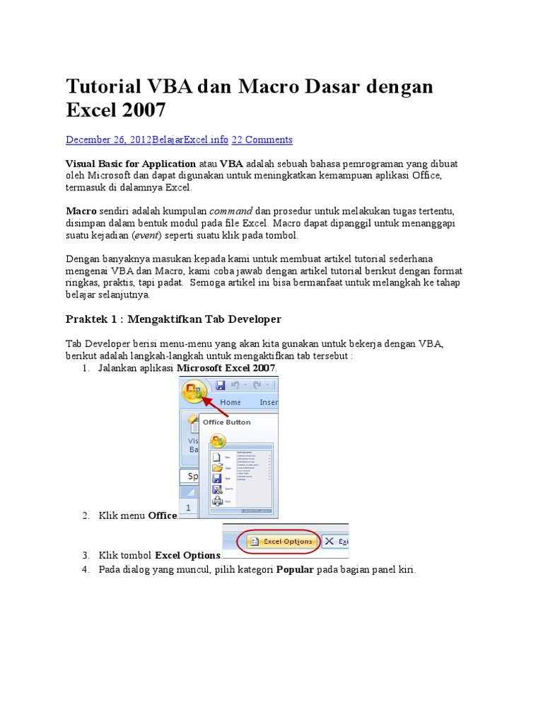 Tutorial VBA Dan Macro Dasar Dengan Excel 2007 | PDF