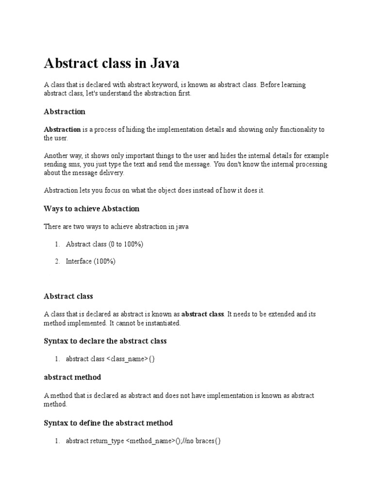 Abstract Class In Java Pdf Class Computer Programming Method Computer Programming