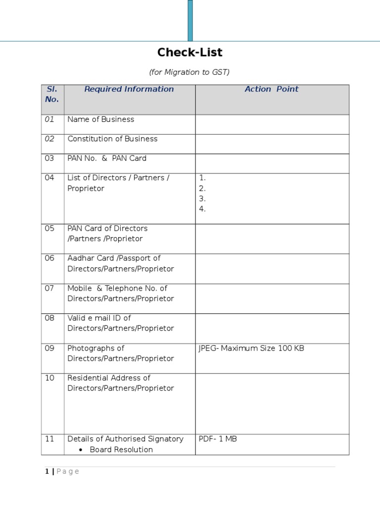 02.check List-Migration To GST | PDF | Government | Business