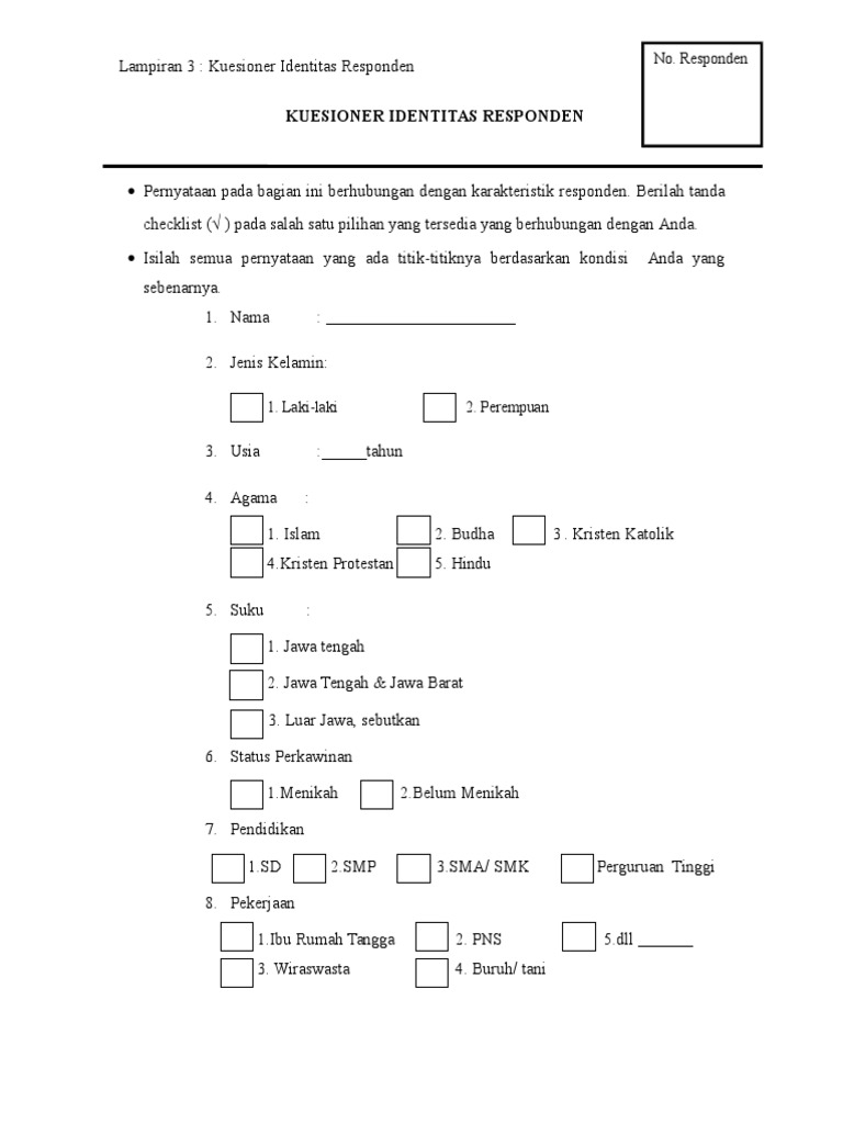 Lampiran 3 Kuesioner Identitas Responden