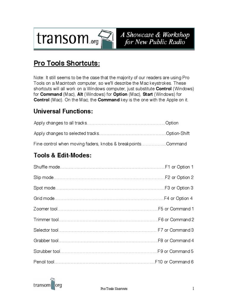 Pro Tools Shortcuts | PDF | Macintosh | Computing Platforms