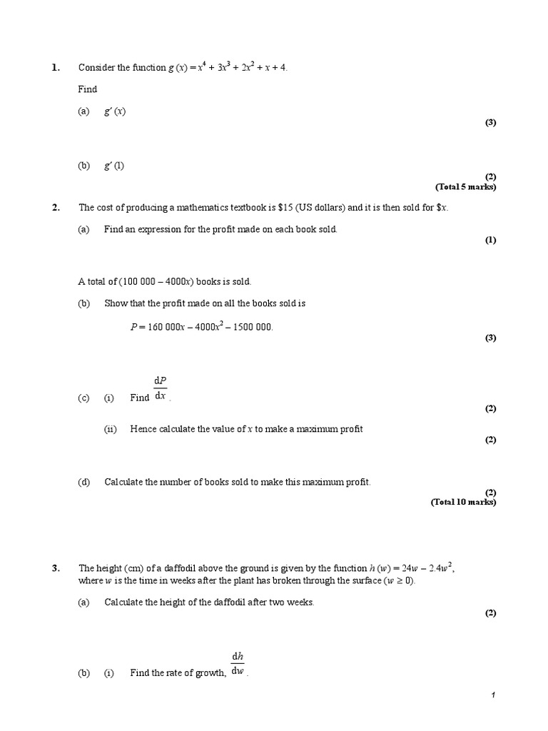 Calculus Questions | PDF | Profit (Accounting) | Cartesian Coordinate ...