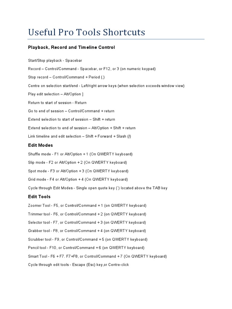 Useful Pro Tools Shortcuts | PDF | Language Arts & Discipline | Foreign ...