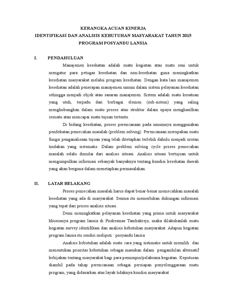 4.1.1 Ep 2 Kak Analisis Kebutuhan Masyarakat Program Lansia | PDF